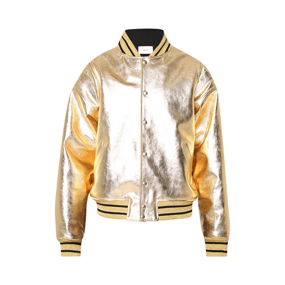 Rhude Metalic Leather Bomber Jacket Gold Price in India | Culture Circle