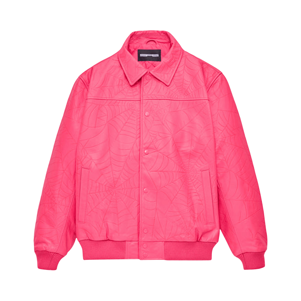Buy Sp5der Debossed Web Leather Jacket 'Pink' - M11OW006W2PK Buy Sp5der Debossed Web Leather Jacket 'Pink' - M11OW006W2PK