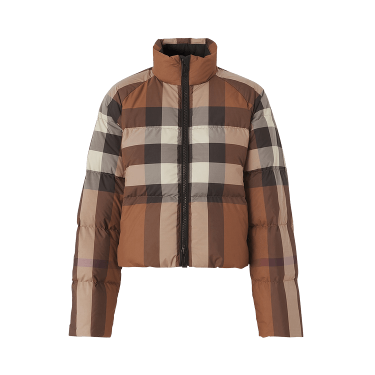 Burberry Check Cropped Puffer Jacket 'Dark Birch Brown' | GOAT