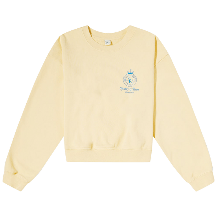 Sporty & Rich Crown Cropped Crewneck 'Lemon/Blue' | GOAT