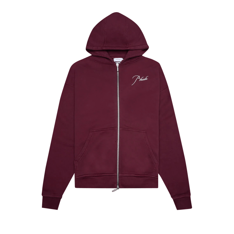 Rhude Zip Up Hoodie 'Maroon' | GOAT