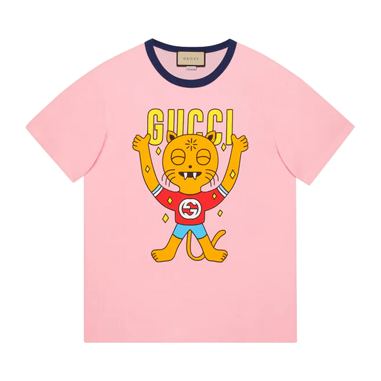 Gucci Cat Print Cotton T-Shirt 'Pink' | GOAT
