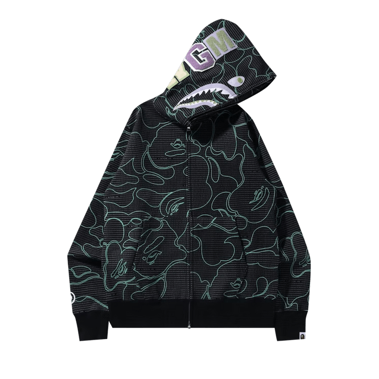 Buy BAPE Text Code Camo Shark Full Zip Hoodie 'Black' - 1I30 115 013 BLACK | GOAT