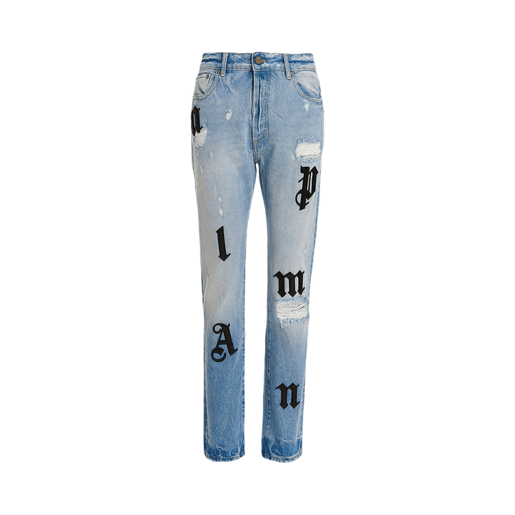 Palm Angels Logo Patches Straight Leg Jeans 'Light Blue/Black' - Palm ...