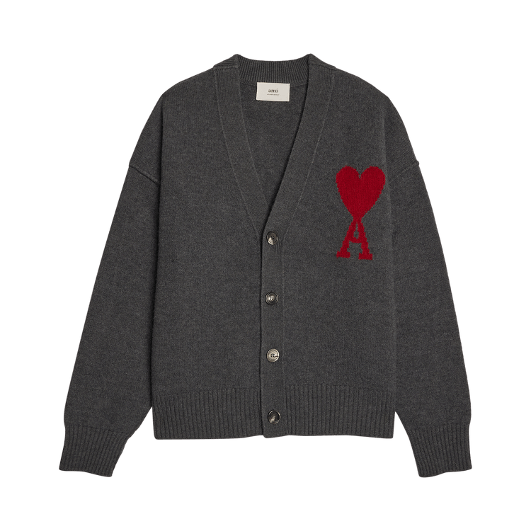 Buy Ami Cardigan 'Grey/Red' - BFUKC006 018 084 | GOAT