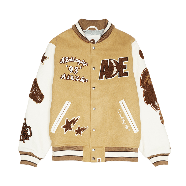 Buy BAPE Multi Motif Varsity Jacket 'Beige' - 1J80 141 001 BEIGE | GOAT