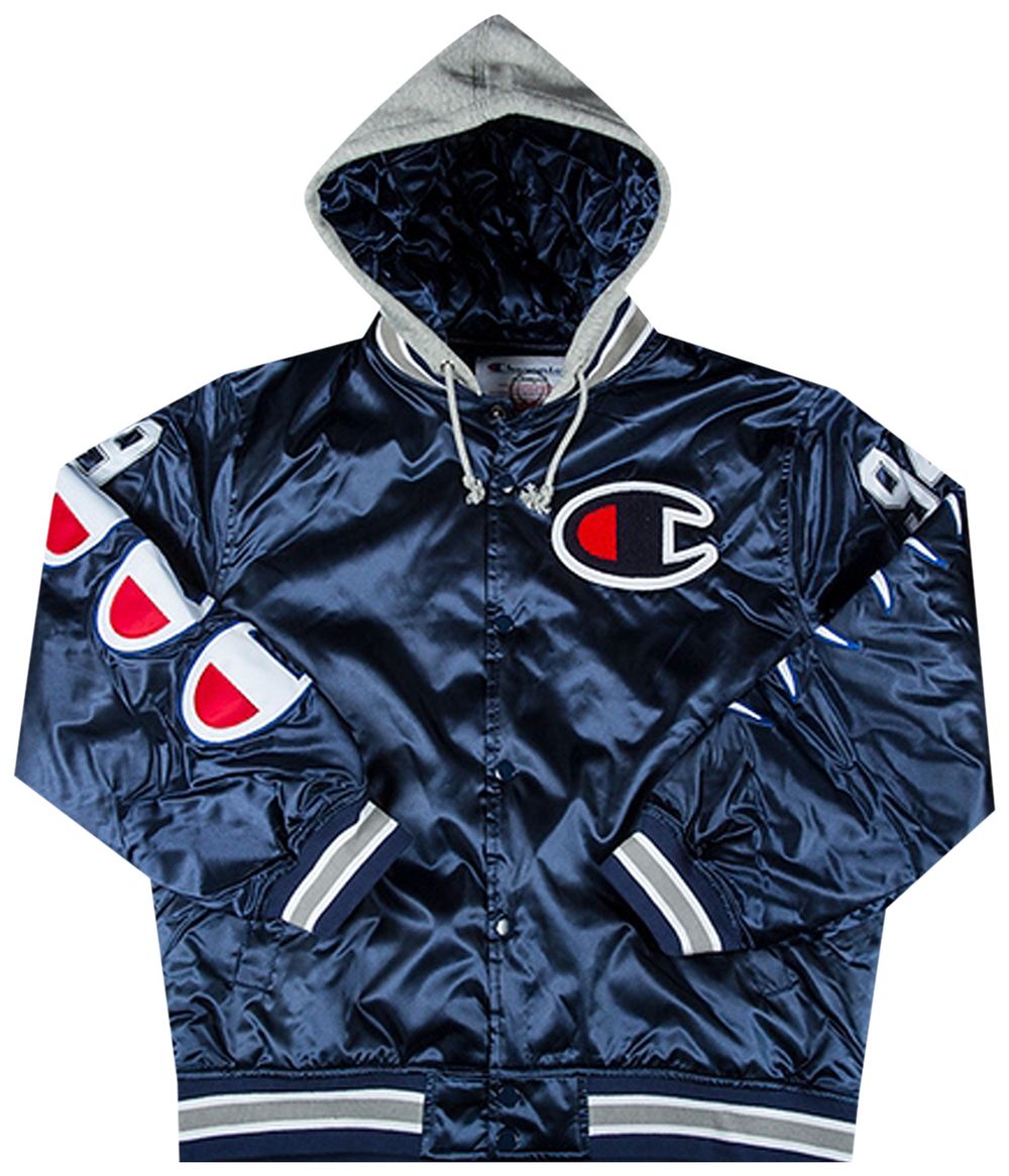 Buy Supreme x Champion Hooded Satin Varsity Jacket 'Navy' - FW18J55 ...