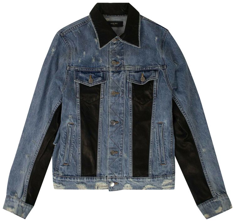 Buy Amiri Denim Leather Jacket 'Blue/Black' - MOTRK LPLINM BLUE | GOAT AU