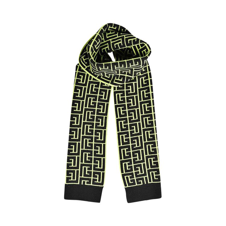 Buy Balmain Maxi Monogram Wool Scarf 'Jaune Fluo/Noir' - WH2XG010K054 ...