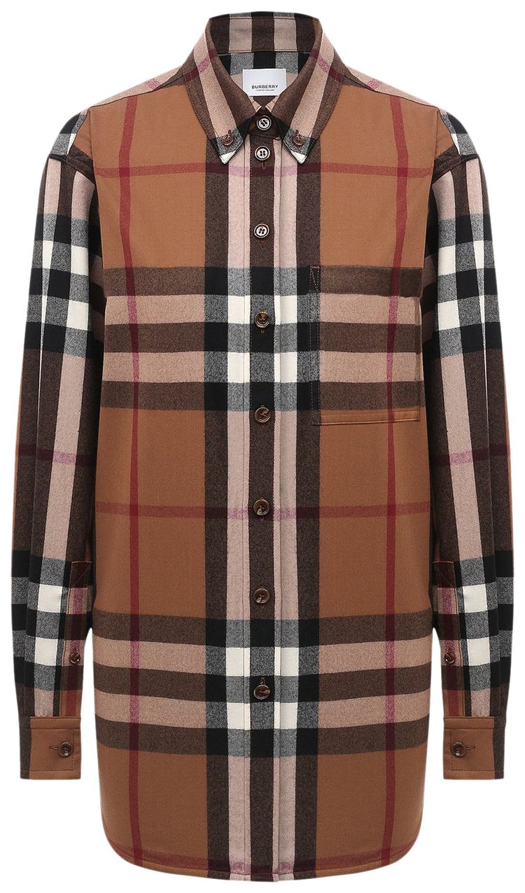 Buy Burberry Check Wool Oversized Shirt 'Birch Brown' - 8046715 | GOAT