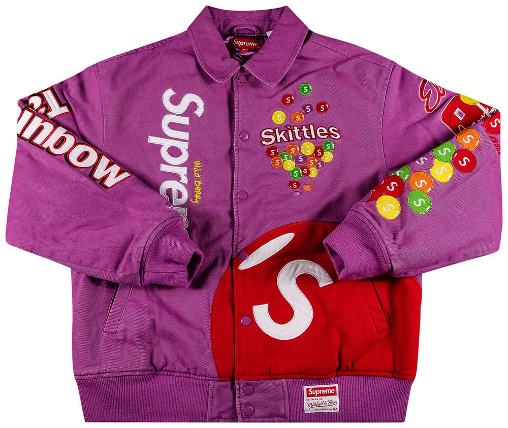 Buy Supreme x Skittles x Mitchell & Ness Varsity Jacket 'Purple ...