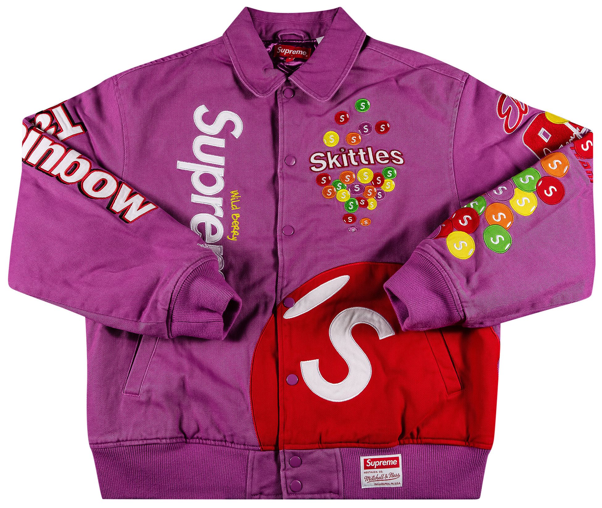 Buy Supreme x Skittles x Mitchell & Ness Varsity Jacket 'Purple ...