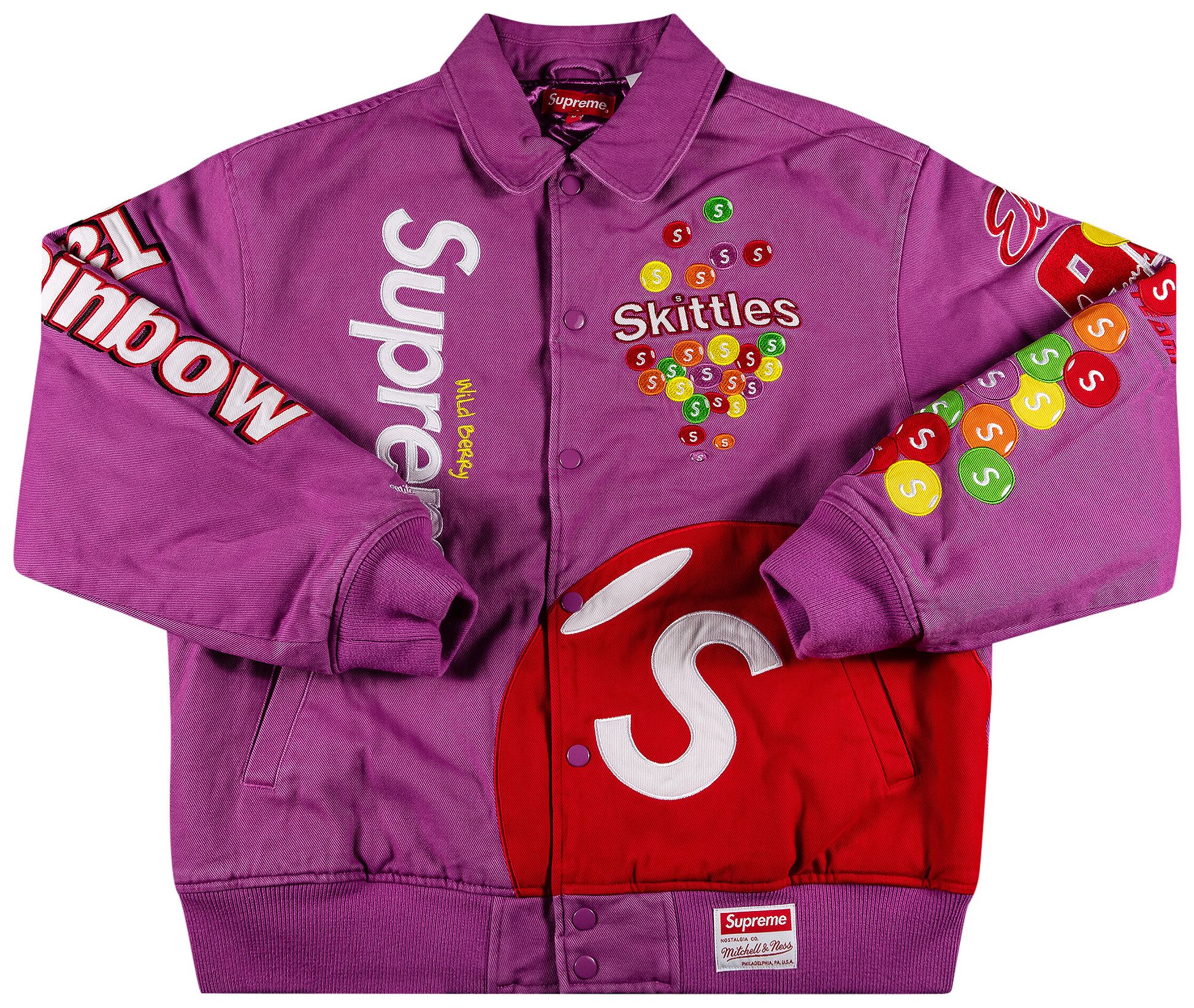 Buy Supreme x Skittles x Mitchell & Ness Varsity Jacket 'Purple ...