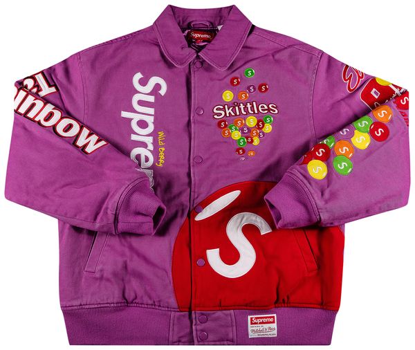 Buy Supreme x Skittles x Mitchell & Ness Varsity Jacket 'Purple ...