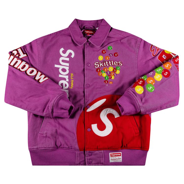Buy Supreme x Skittles x Mitchell & Ness Varsity Jacket 'Purple ...