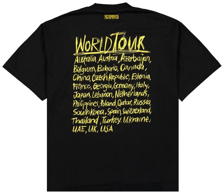 Buy Vetements World Tour T-Shirt 'Black/Gold' - UE52TR270G BLAC | GOAT