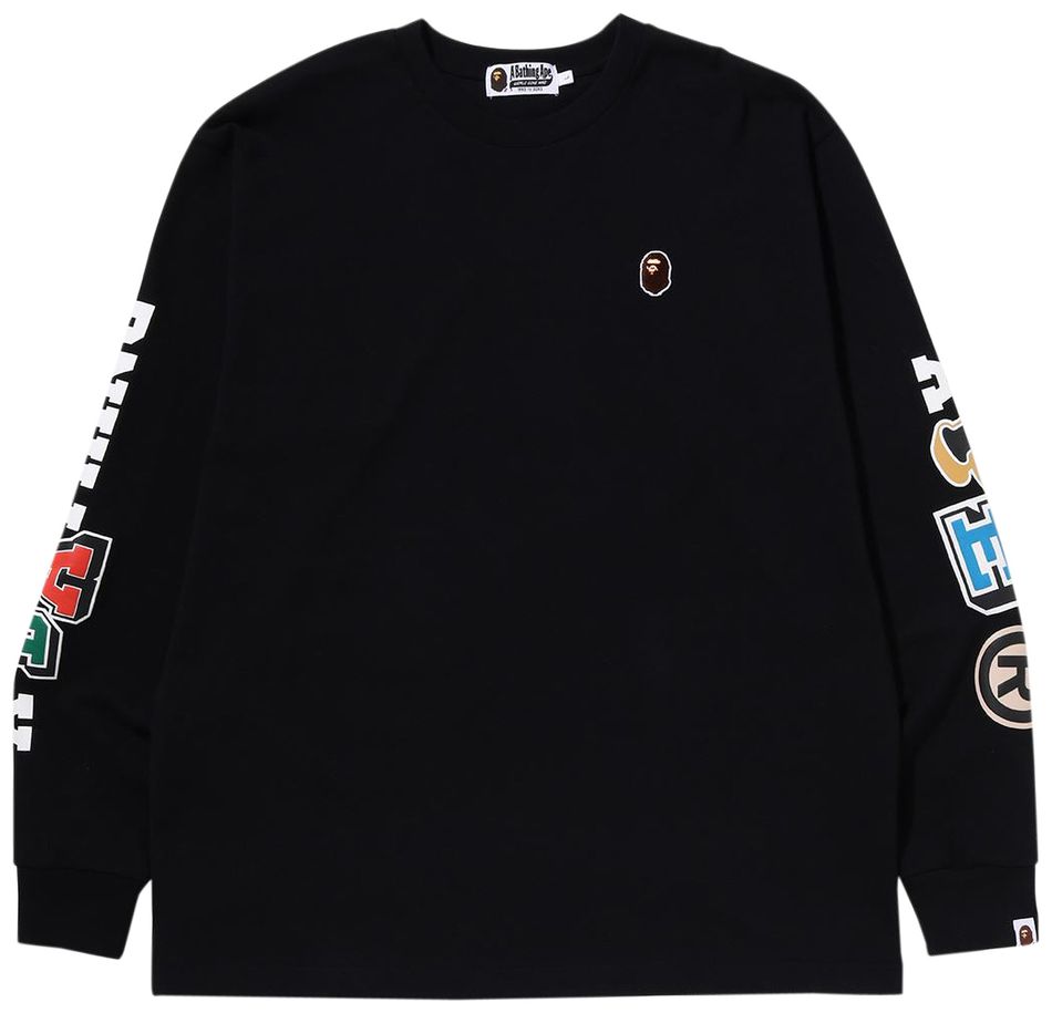 Buy BAPE Multi Fonts Relaxed Fit Heavy Weight Long-Sleeve Tee 'Black ...