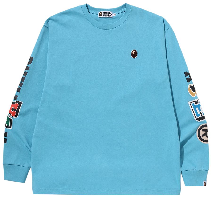 Buy BAPE Multi Fonts Relaxed Fit Heavy Weight Long-Sleeve 'Sax' - 1I30 ...