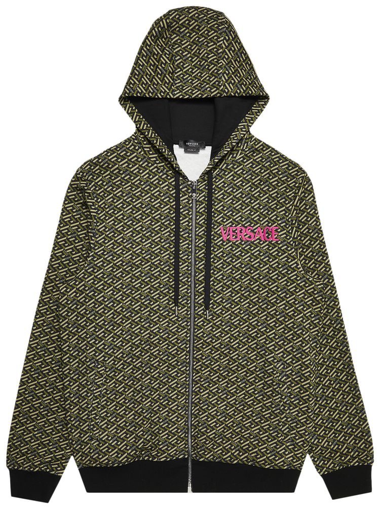 Buy Versace Monogram Print Hoodie 'Black/Military' - 1002628 1A01929 ...