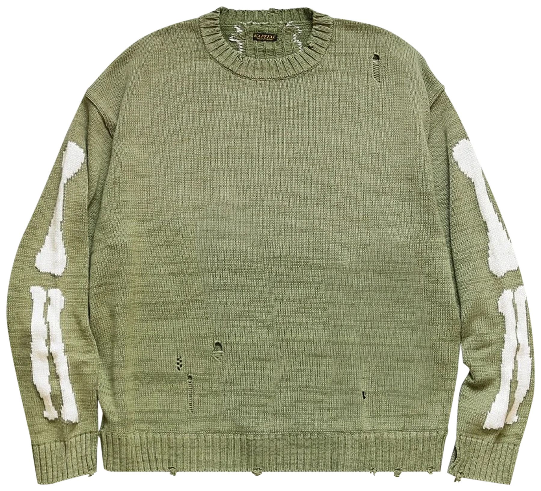 Buy Kapital 5G Cotton Knit Bone Crew Sweater 'Khaki' - EK 1077 KHAK | GOAT
