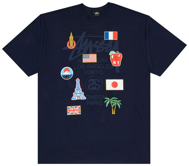 Buy Stussy World Tour Flags Tee 'Navy' - 1903693 NAVY | GOAT