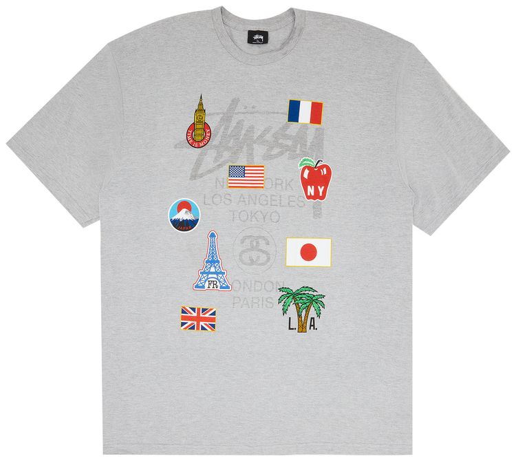 Buy Stussy World Tour Flags Tee 'Grey Heather' - 1903693 GREY | GOAT
