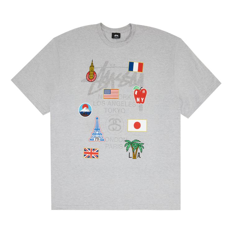 Buy Stussy World Tour Flags Tee 'Grey Heather' - 1903693 GREY | GOAT