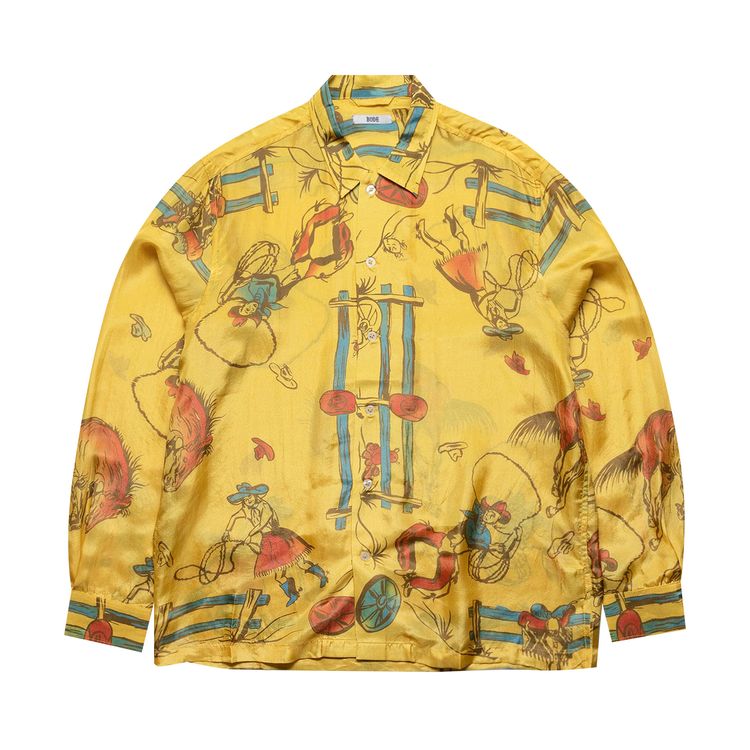 Buy Bode Silk Rodeo Scene Long-Sleeve Shirt 'Yellow' - MR24SH06 S002 | GOAT