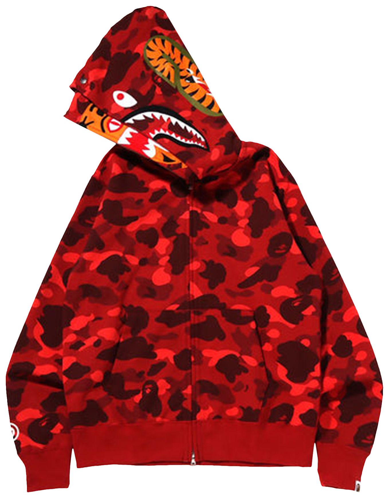 Buy BAPE Color Camo Tiger Shark Wide Full Zip Double Hoodie 'Red ...