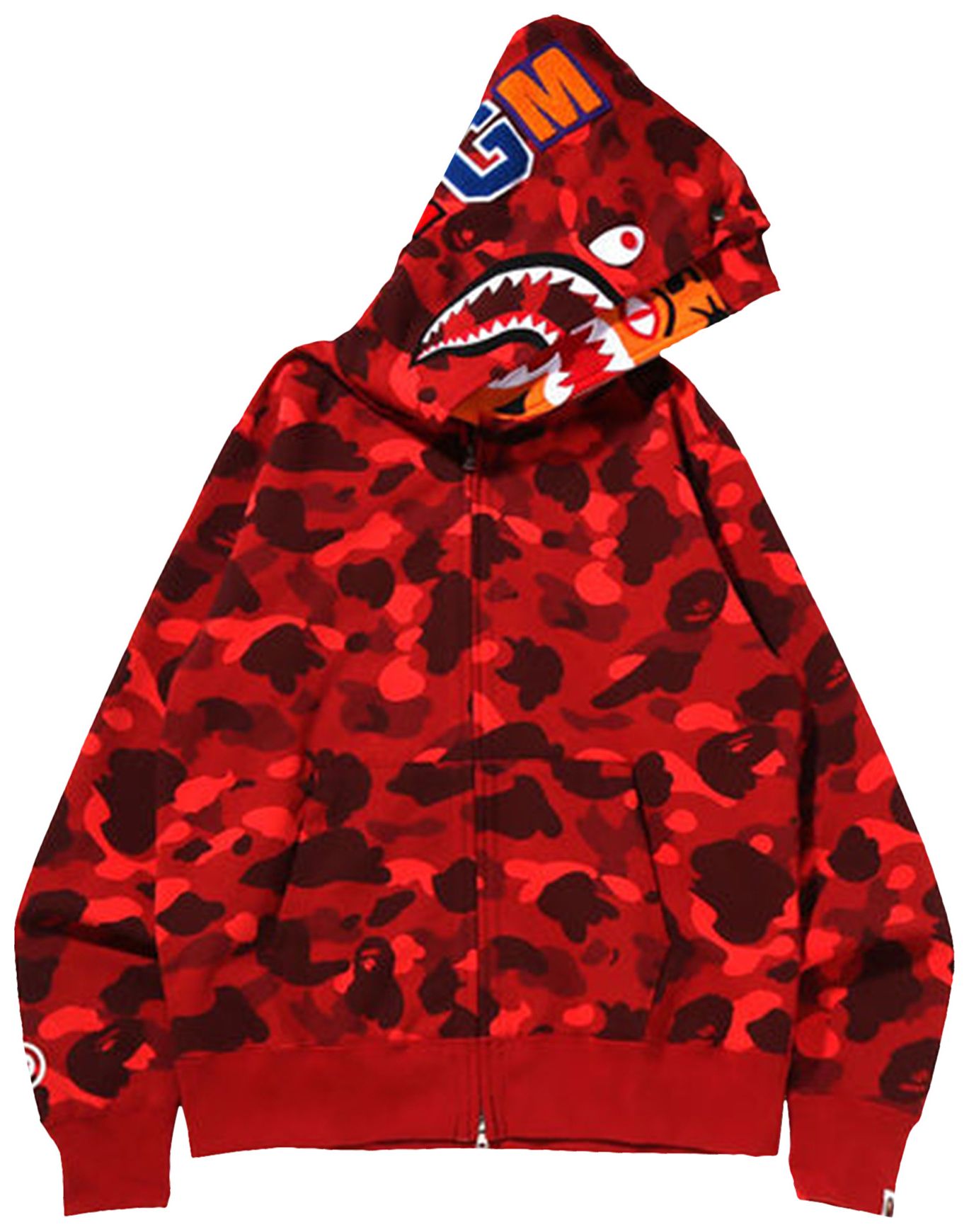 Buy BAPE Color Camo Tiger Shark Wide Full Zip Double Hoodie 'Red ...