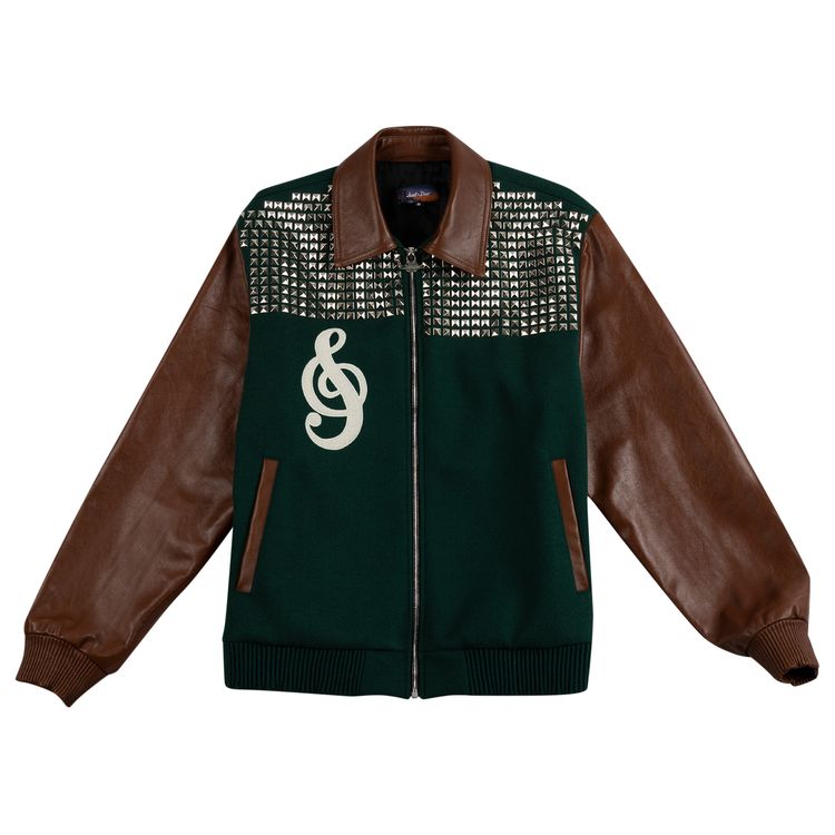 Buy Just Don Sound Studded Varsity Jacket 'Green/Brown' - 32JUSH06A ...