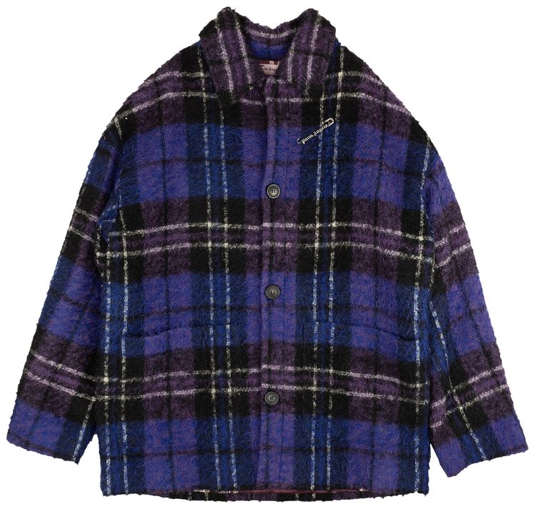 Buy Palm Angels Plaid Collared Shirt Jacket 'Purple ...