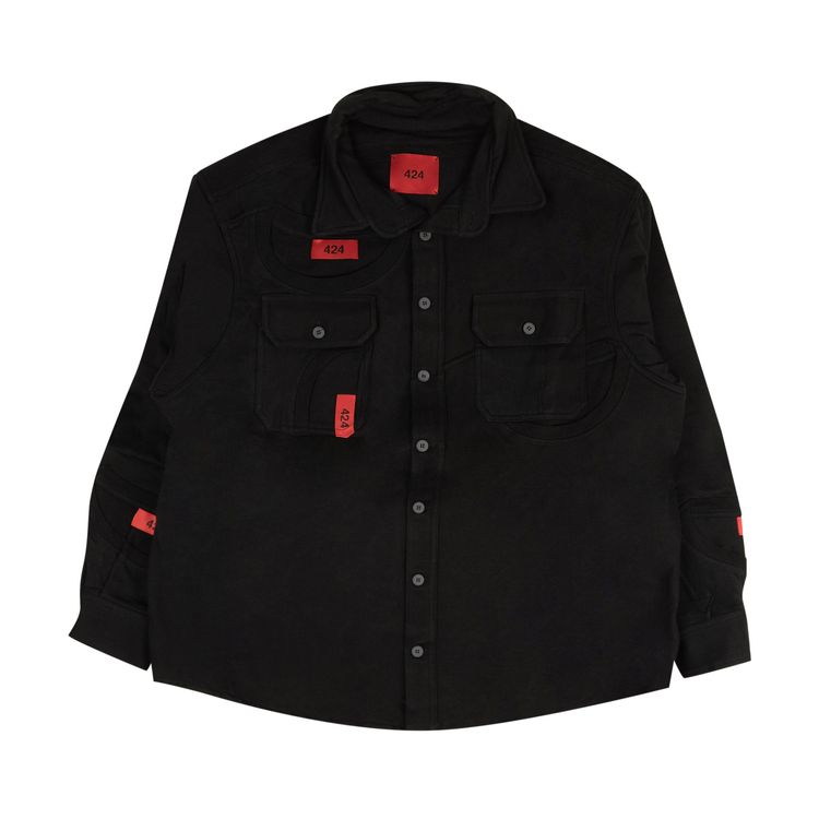 Buy 424 Button Down Collar Tag Shirt 'Black' - 424C AW19 0074 BLK | GOAT