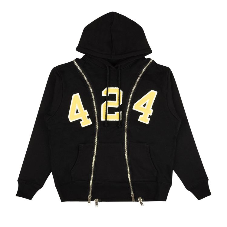 Buy 424 Double Zip Logo Hoodie 'Black' - 424C AW19 0064 BLK | GOAT