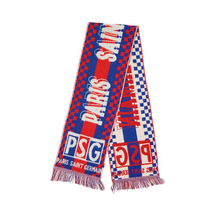 Buy Vintage Paris Saint-Germain PSG Checked Striped Scarf 'Red/Blue ...
