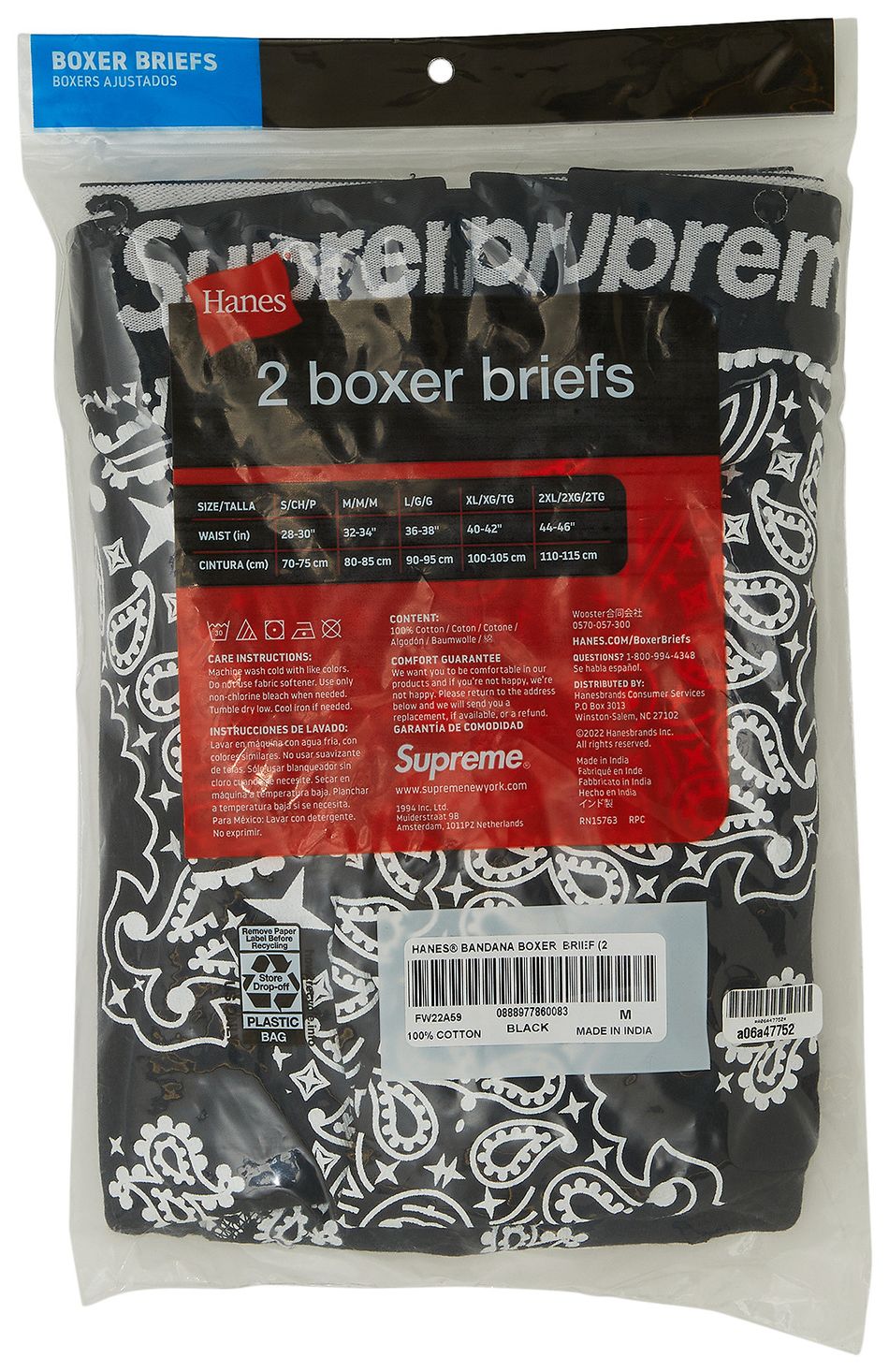 Buy Supreme x Hanes Bandana Boxer Briefs (2 Pack) 'Black' - FW22A59 ...