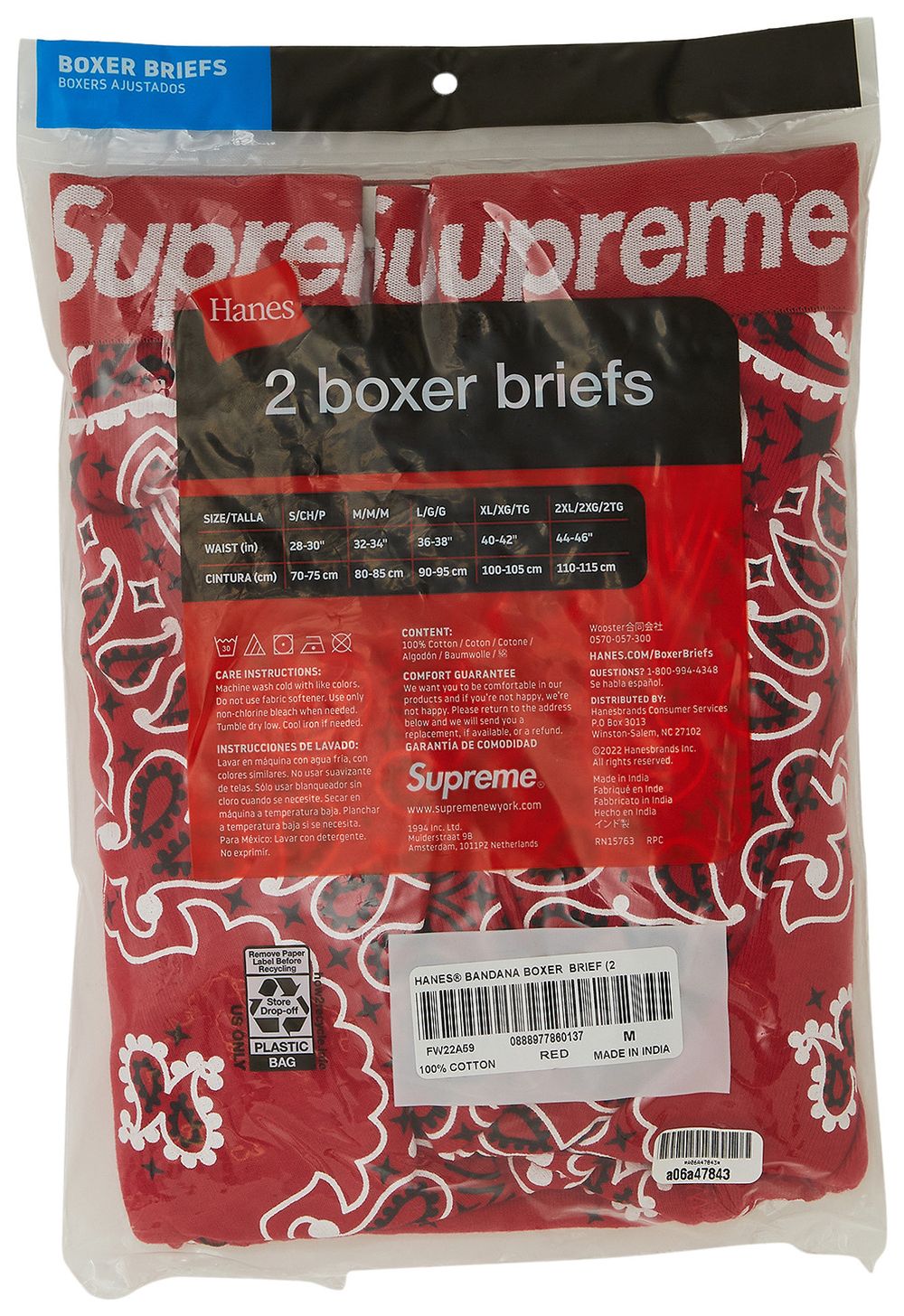 Buy Supreme x Hanes Bandana Boxer Briefs (2 Pack) 'Red' - FW22A59 RED ...
