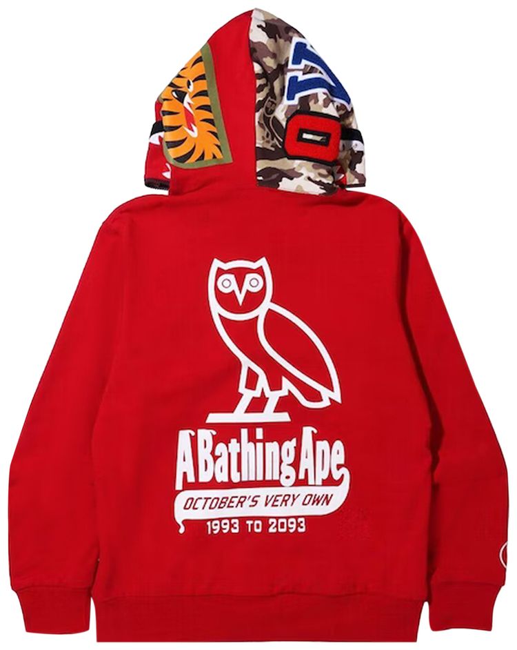 Buy BAPE x OVO Woodland Camo Shark Reversible Full Zip Hoodie 'Red ...