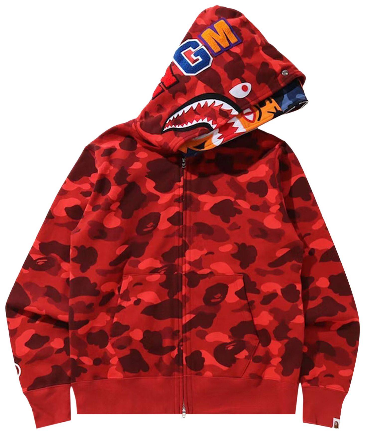 Buy BAPE Color Camo Tiger Shark Wide Full Zip Double Hoodie 'Red ...