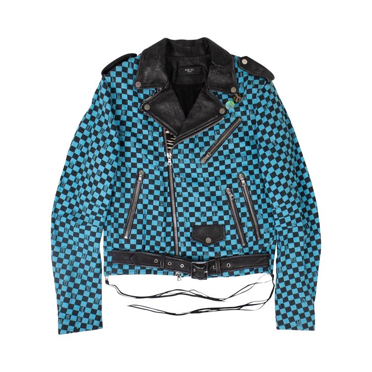 Buy Amiri Checkered Denim Biker Jacket 'Multicolor' - MOBIK ACD AQB ...