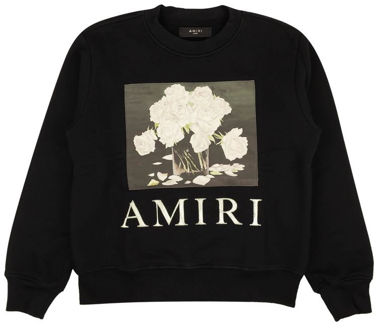 Buy Amiri Flower Bouquet Applique Crewneck Sweatshirt 'Black ...