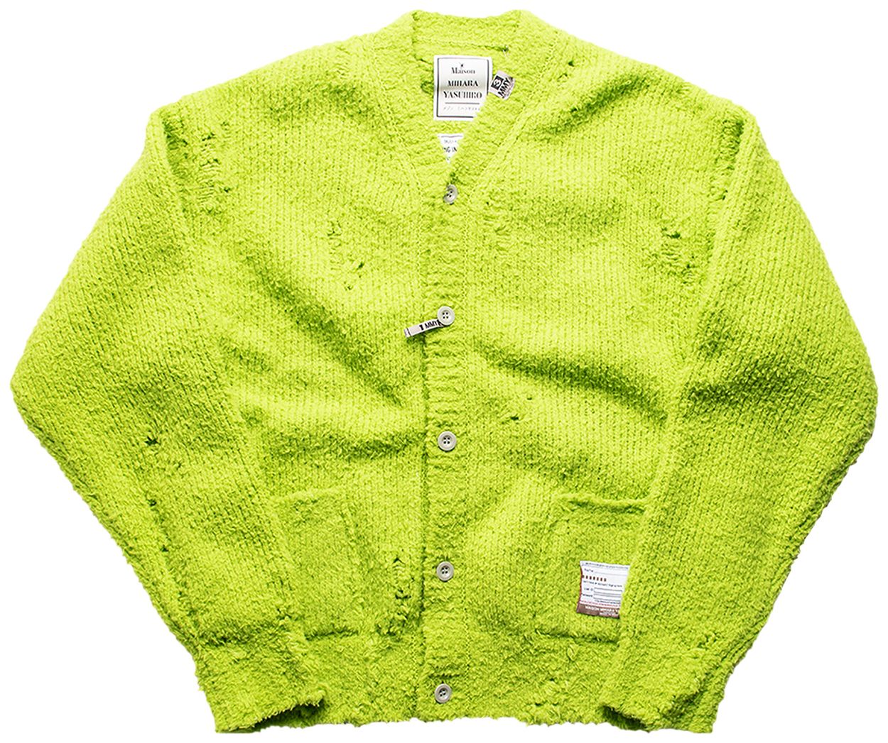 Buy Maison Mihara Yasuhiro Distressed Knit Cardigan 'Neon Green ...