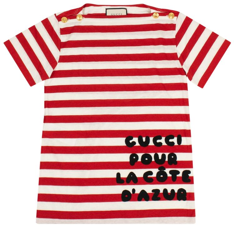 Buy Gucci Cote d'Azur Striped Patch Cotton T-Shirt 'Red' - 562362XJAW0 ...