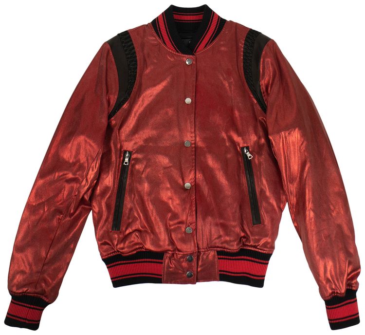 Buy Amiri Metallic Silk Baseball Bomber Varsity Jacket 'Red Metallic ...