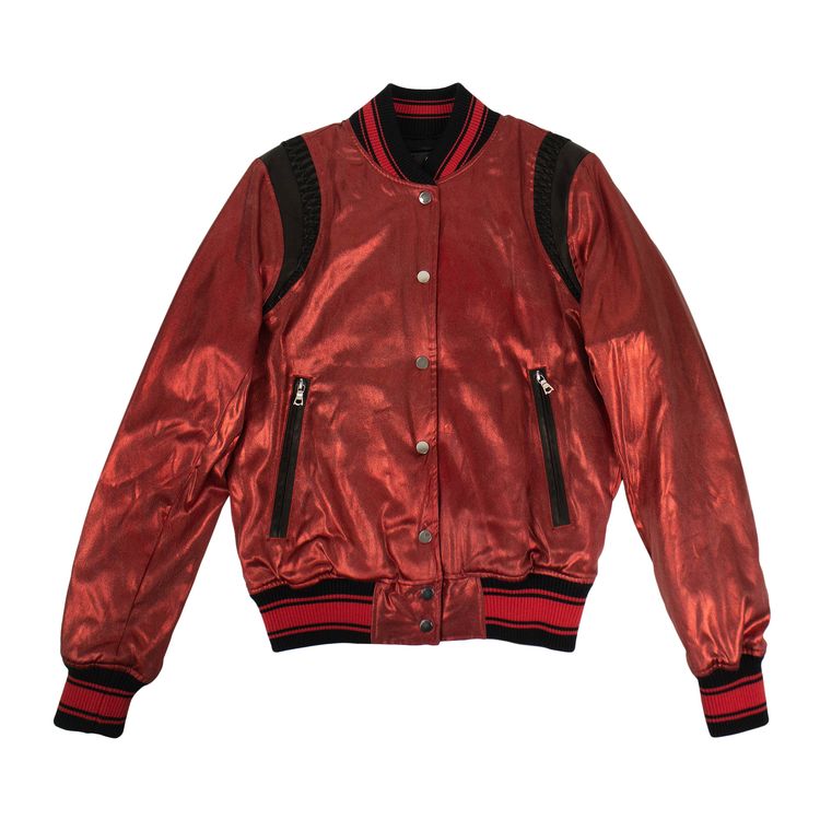 Buy Amiri Metallic Silk Baseball Bomber Varsity Jacket 'Red Metallic ...