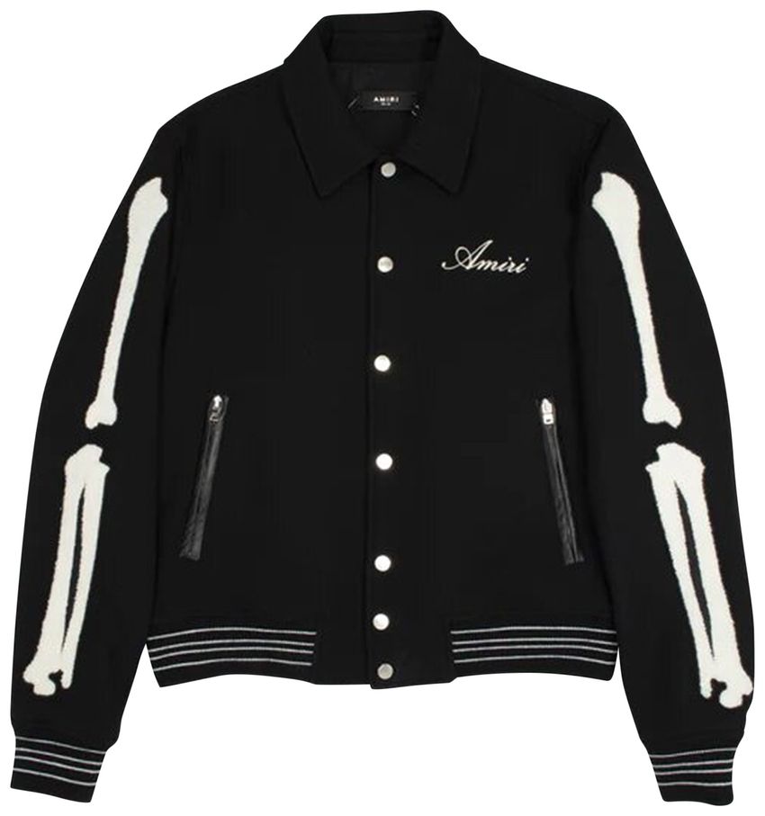 Buy Amiri Bones Varsity Jacket 'Black' - XM0S002 001 BLAC | GOAT