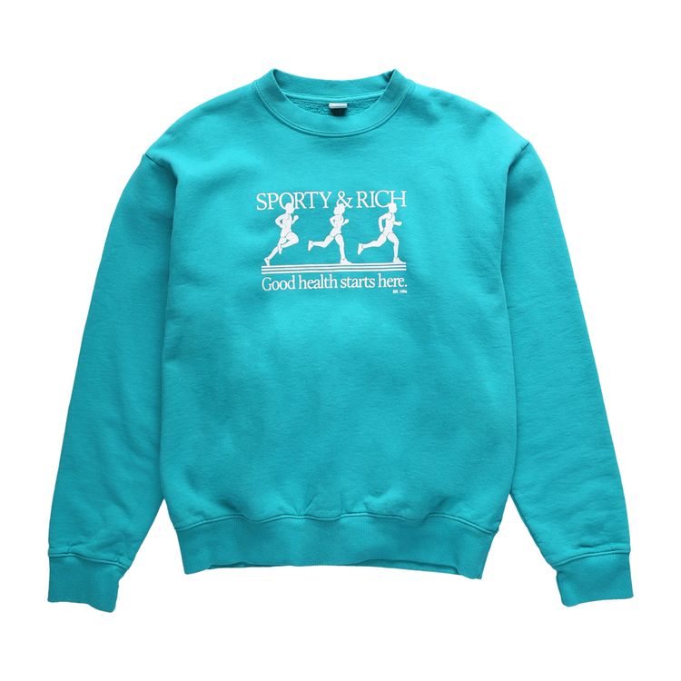 Buy Sporty & Rich Runner Crewneck 'Teal/White' - SR2SP22 CREW TW | GOAT