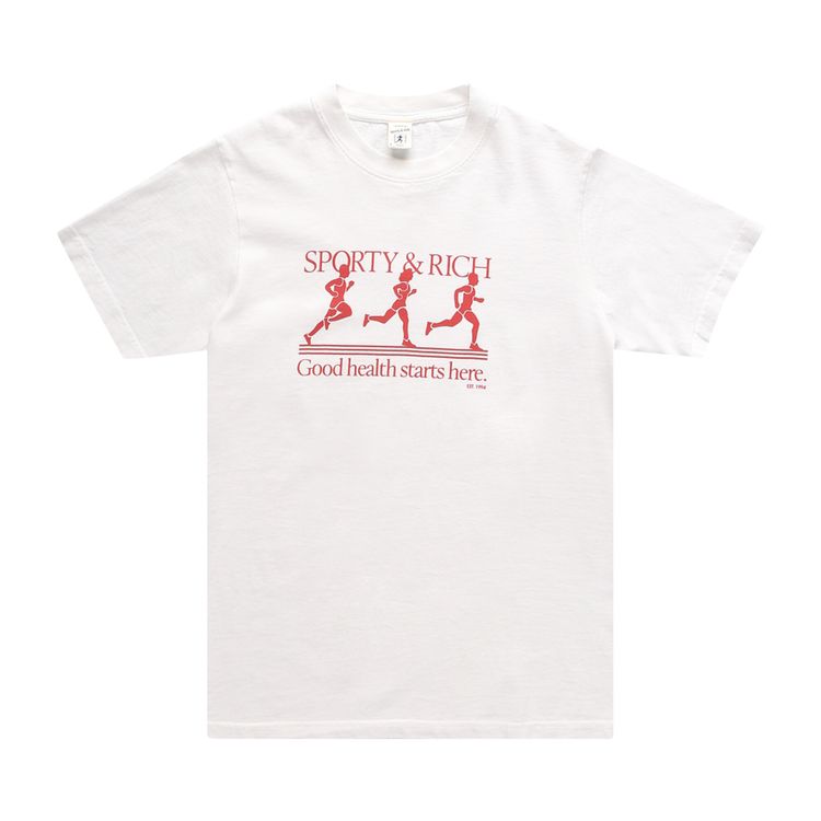Buy Sporty & Rich Runner T-Shirt 'White/Red' - SR3SUM22 TEE WR | GOAT