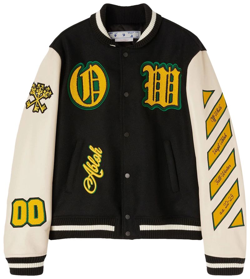 Buy Off-White Graphics Leather Varsity 'Black/Yellow ...
