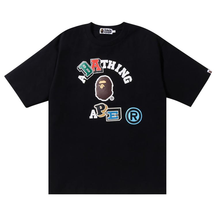 Buy BAPE Multi Fonts Relaxed Fit College Heavy Weight Tee 'Black ...